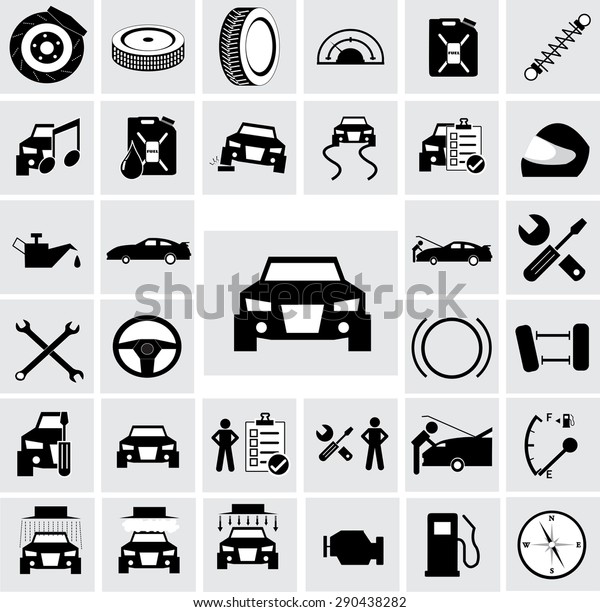 Vector Black Auto Icons Set On: เวกเตอร์สต็อก (ปลอดค่าลิขสิทธิ์ ...