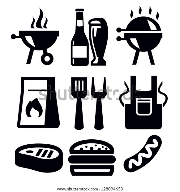 vector black barbecue icons set on gray vector black barbecue icons set on gray