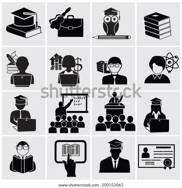 Vector Black Higher Education Icons Set Stock Vector (Royalty Free ...