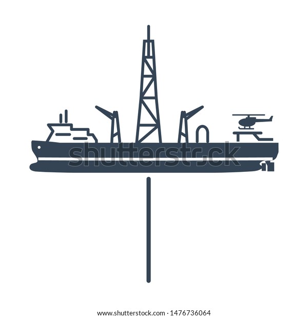 Vektor Stok Vector Black Icon Drillship Gas Oil (Tanpa Royalti ...