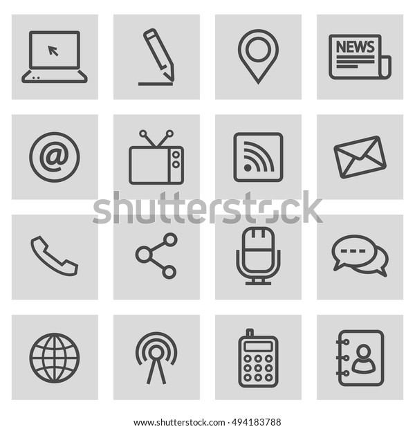 Vector Black Line Communication Icons Set: เวกเตอร์สต็อก (ปลอดค่า ...