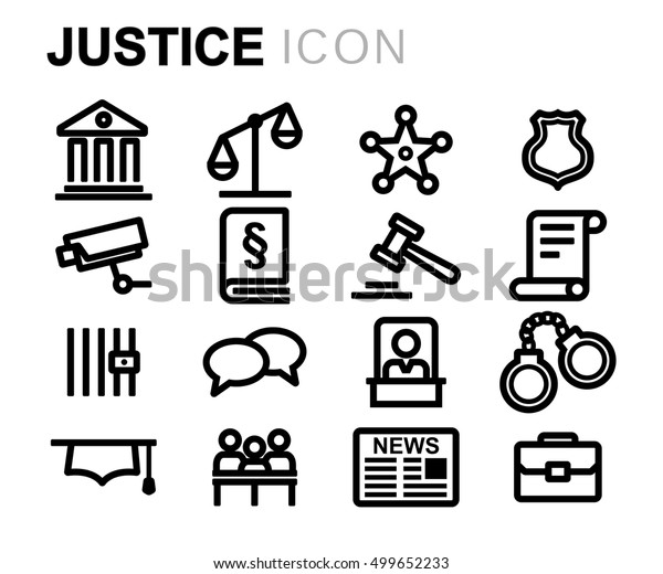 Vector Black Line Justice Icons Set Stock Vector (Royalty Free ...