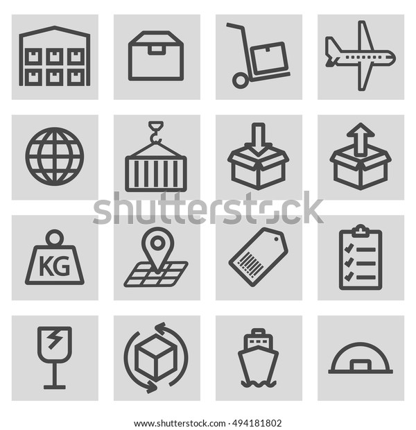 Vector Black Line Logistics Icons Set Stock Vector (Royalty Free) 494181802