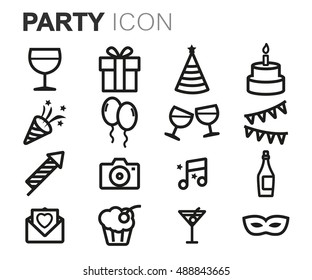 Birthday Icon Set Line Art Party Stock Vector (Royalty Free) 1889465683