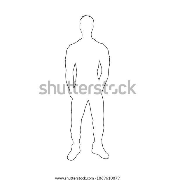 Vector Black Line Silhouette Fit Standing Stock Vector (Royalty Free ...