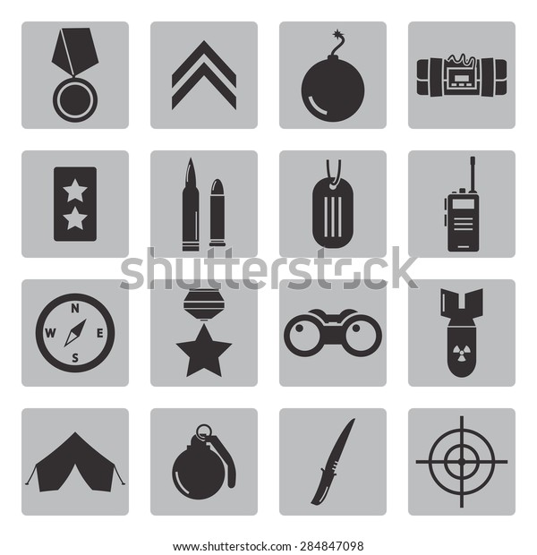 Vector Black Military Icons Set Stock Vector (Royalty Free) 284847098 ...