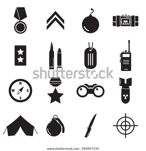 Vector Black Military Icons Set On Stock Vector (Royalty Free ...