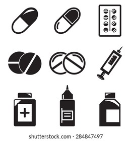 Vector Black Pills Medication Icons Set Stock Vector (Royalty Free ...