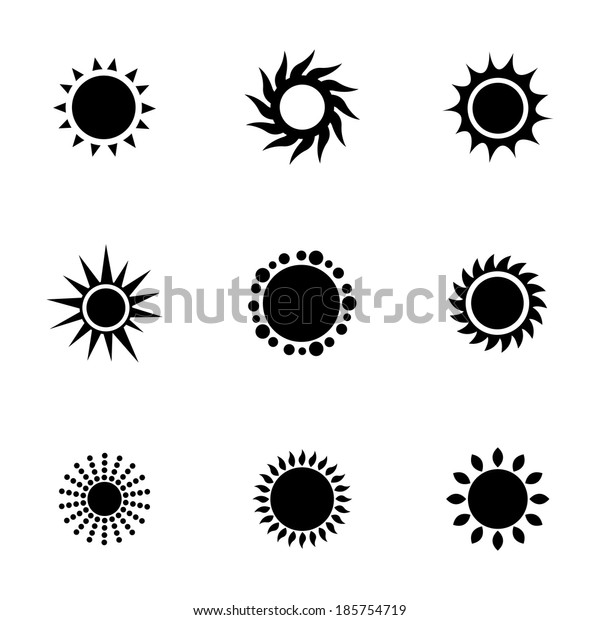Vector Black Sun Icons Set On Stock Vector (Royalty Free) 185754719