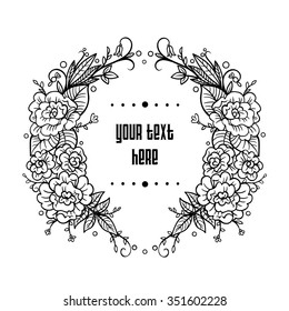 Vector Black White Flower Frame Stock Vector (Royalty Free) 351602228
