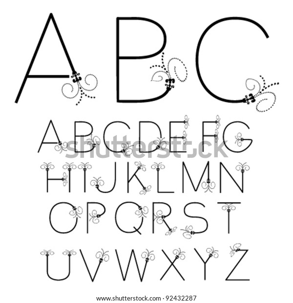 Vector Black White Font Alphabet Stock Vector (Royalty Free) 92432287