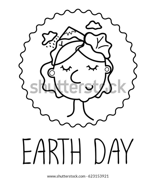 Vector Black White Illustration Earth Day Stock Vector (Royalty Free ...