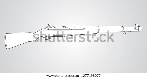 Vektor Stok Vector Black White Illustration M1 Garand (Tanpa Royalti ...