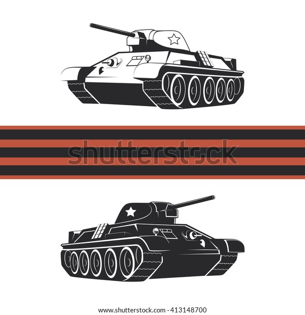 Vector black and white illustration of tank T34. 9 may.