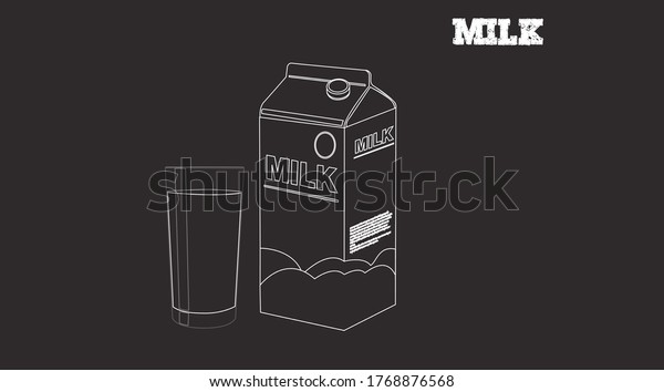 Vektor Stok Vector Black White Isolated Illustration Milk (Tanpa ...