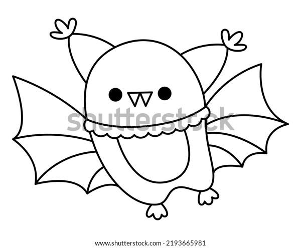 Vector Black White Kawaii Bat Cute Stock Vector (Royalty Free ...