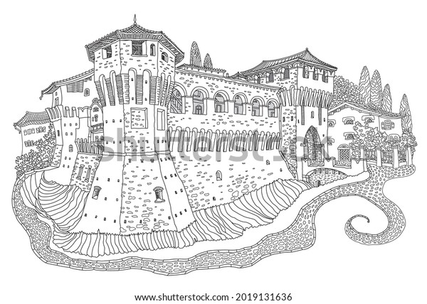 Vector Black White Outline Contoured Fantasy Stock Vector (Royalty Free ...