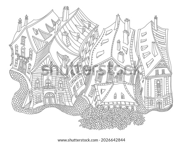 Vector Black White Outline Contoured Fantasy Stock Vector (Royalty Free ...