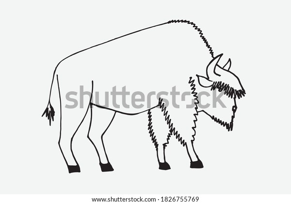 Vector Black White Outline Illustration Bison Stock Vector (Royalty ...