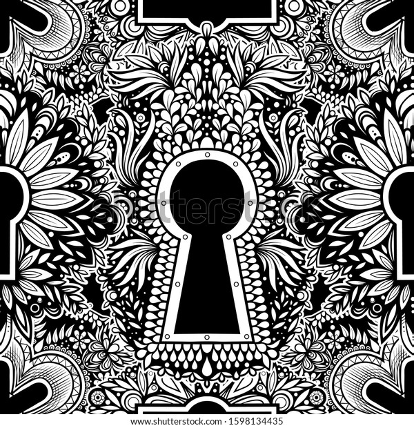 Vector Black White Vintage Keyhole Seamless Stock Vector (Royalty Free ...