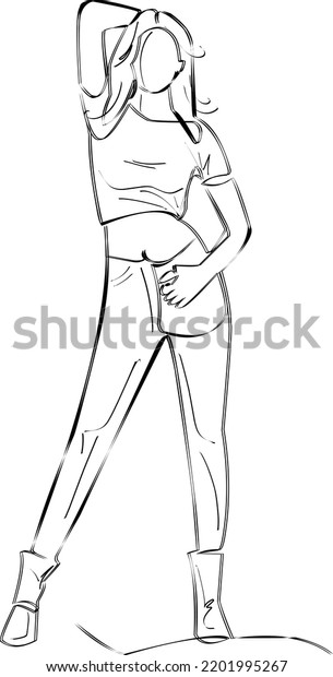 Vector Blank Line Sketches Women Standing Stock Vector (Royalty Free ...