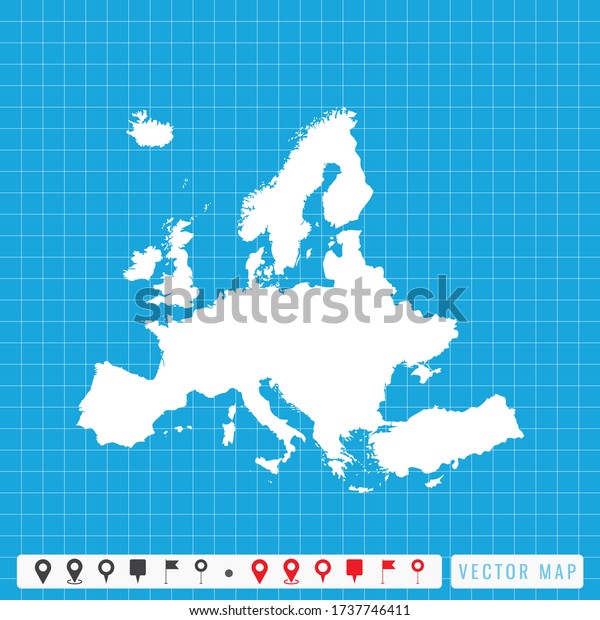 Vector Blue Map Europe Pins Icon Stock Vector (Royalty Free) 1737746411 ...