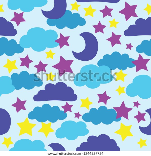 Vector Blue Sun Moon Stars Clouds 库存矢量图（免版税）1244529724 | Shutterstock