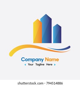 Vector Blue Yellow Building Logo Design Stock Vector (Royalty Free ...
