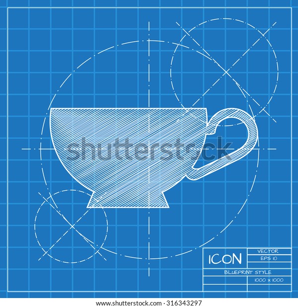 Vector Blueprint Cup Tea Coffee Icon: vector de stock (libre de ...