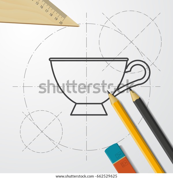 Vector Blueprint Cup Tea Coffee Icon Stock Vector (Royalty Free ...