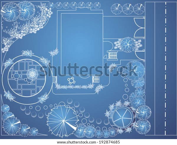 Vector Blueprint Landscape Architectural Project Garden Stock Vector ...