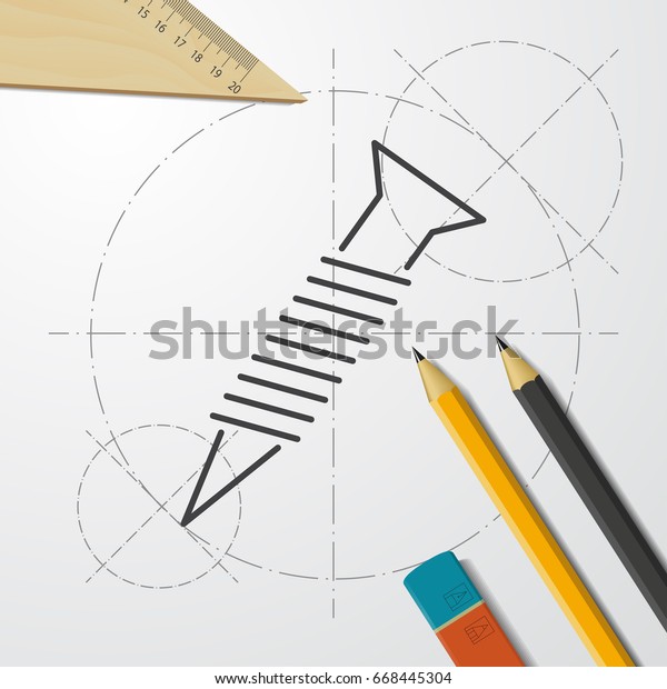 Vector Blueprint Screw Icon On Engineer Stock Vector (Royalty Free ...