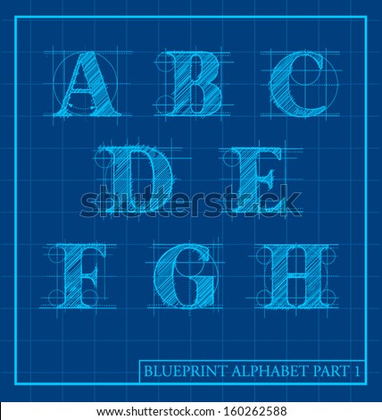 Vector Blueprint Style Font Alphabet Set Vector de stock (libre de ...