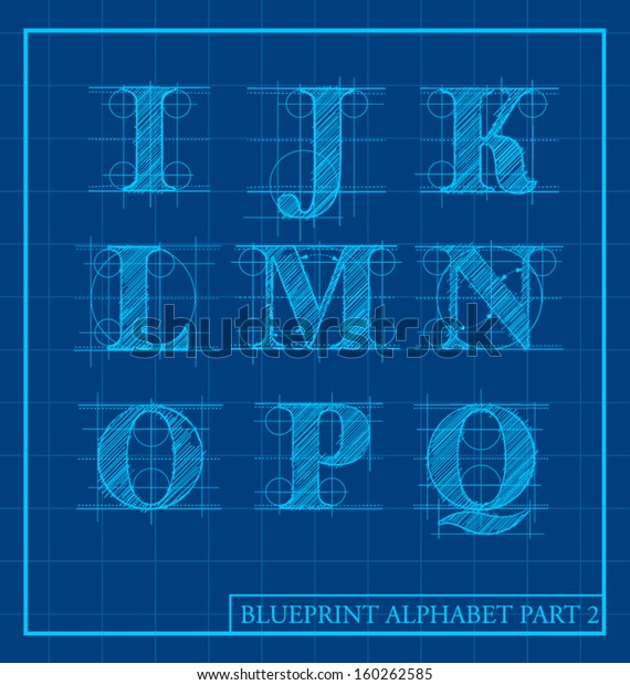 Vector Blueprint Style Font Alphabet Set Stock Vector (Royalty Free ...