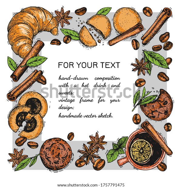 Vector Border Hot Drinks Sweets Pastries Stock Vector (Royalty Free ...