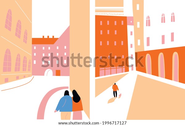 Vector Buildings Flat Cartoon Illustration People Stock Vector (Royalty ...