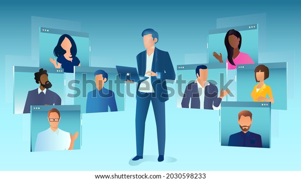 Vector Business People Using Video Conference Stock Vector (Royalty ...
