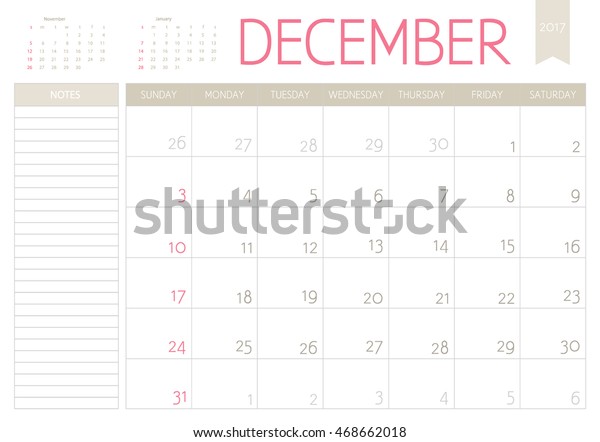 Vector Business Planning Calendar December 2017 Stock Vector (Royalty ...