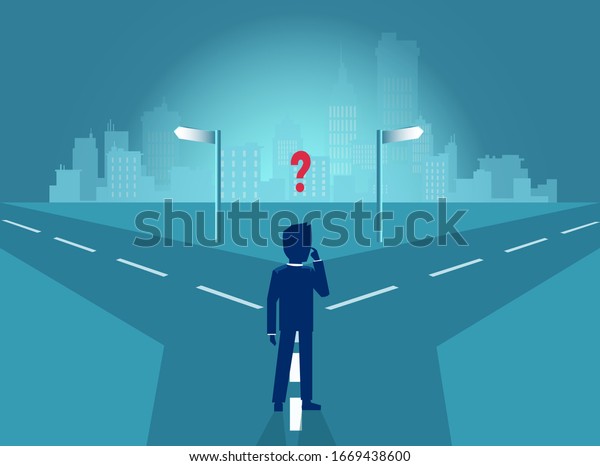 Vector Businessman Standing Crossroads Feeling Confused Stock Vector ...