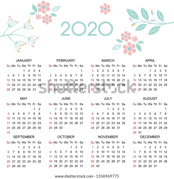 Vector Calendar 2020 Stock Vector (Royalty Free) 1336969775 | Shutterstock
