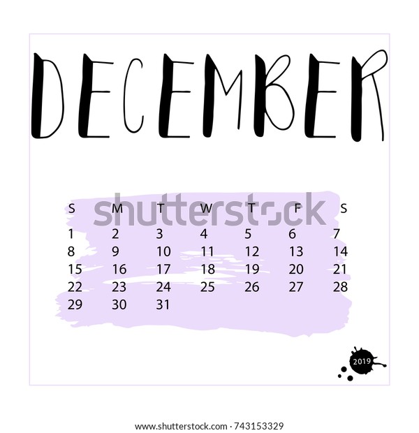 Vector Calendar December 2019 Hand Drawn Stock Vector (Royalty Free ...