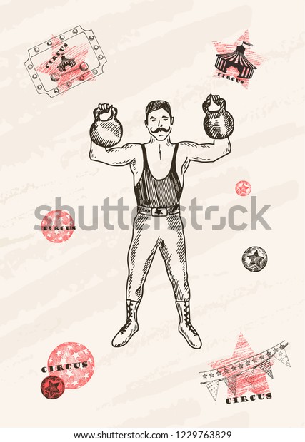 Vector Card Design Strongman Mustache Retro Stock Vector (Royalty Free ...