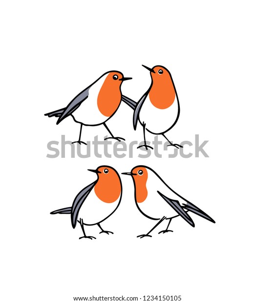 Vector Card Hand Drawn Cute Robins: vector de stock (libre de regalías ...