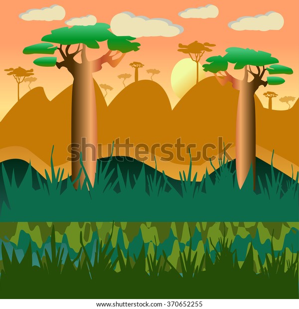 Vector Cartoon African Natural Landscape Background Stock Vector ...