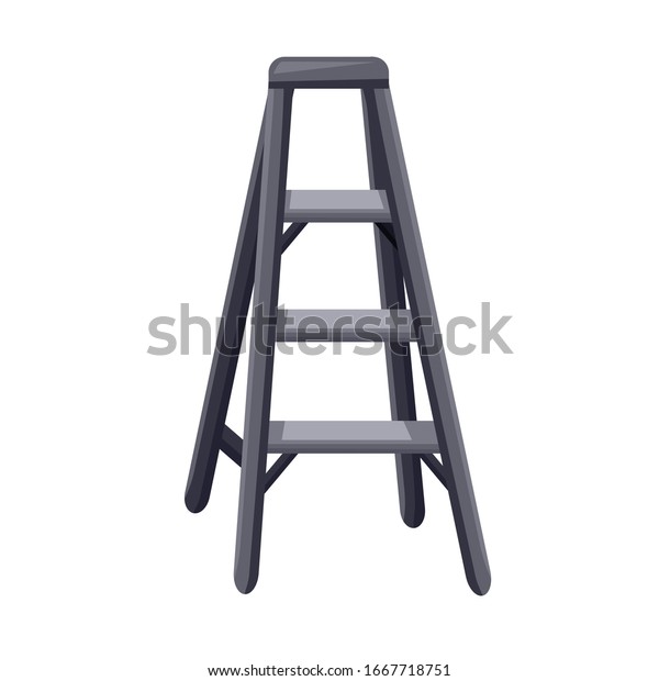 Vector cartoon aluminum ladder with standing platform stool. Isolated ...