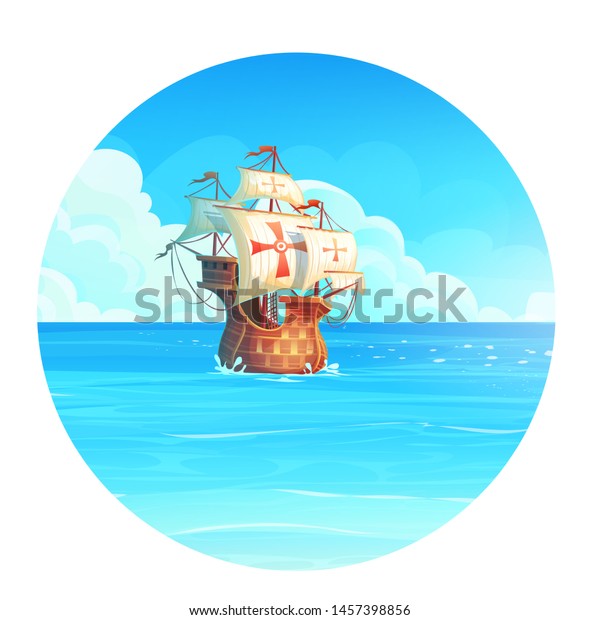 Vector Cartoon Background Illustration Ship Ocean Stock Vector (Royalty ...