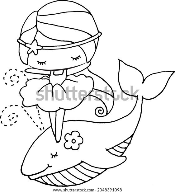 Vector Cartoon Black White Cute Girl Stock Vector Royalty Free 3741
