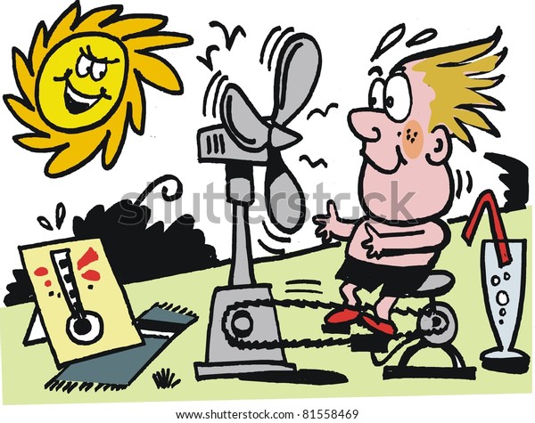 Vector Cartoon Boy Fan Summer Heatwave: เวกเตอร์สต็อก (ปลอดค่าลิขสิทธิ์ ...