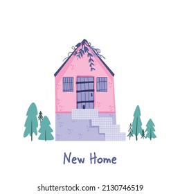 Vector Cartoon Bright Pink House Cute Stock Vector (Royalty Free ...