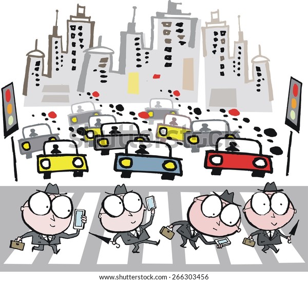 Vector Cartoon Business Men Crossing Busy Stock Vector (Royalty Free ...